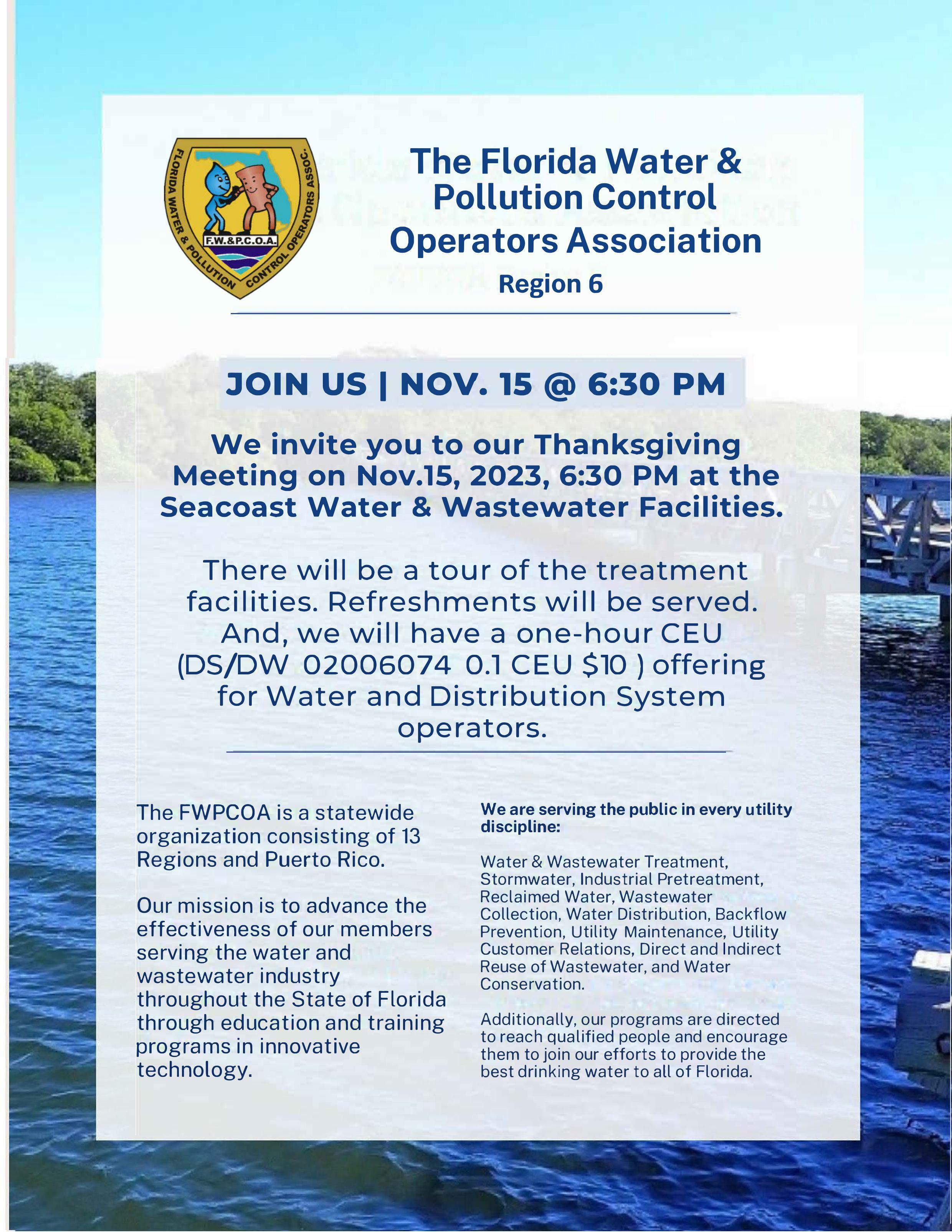 Region VI - Thanksgiving CEU Meeting - Events - Florida Water and ...