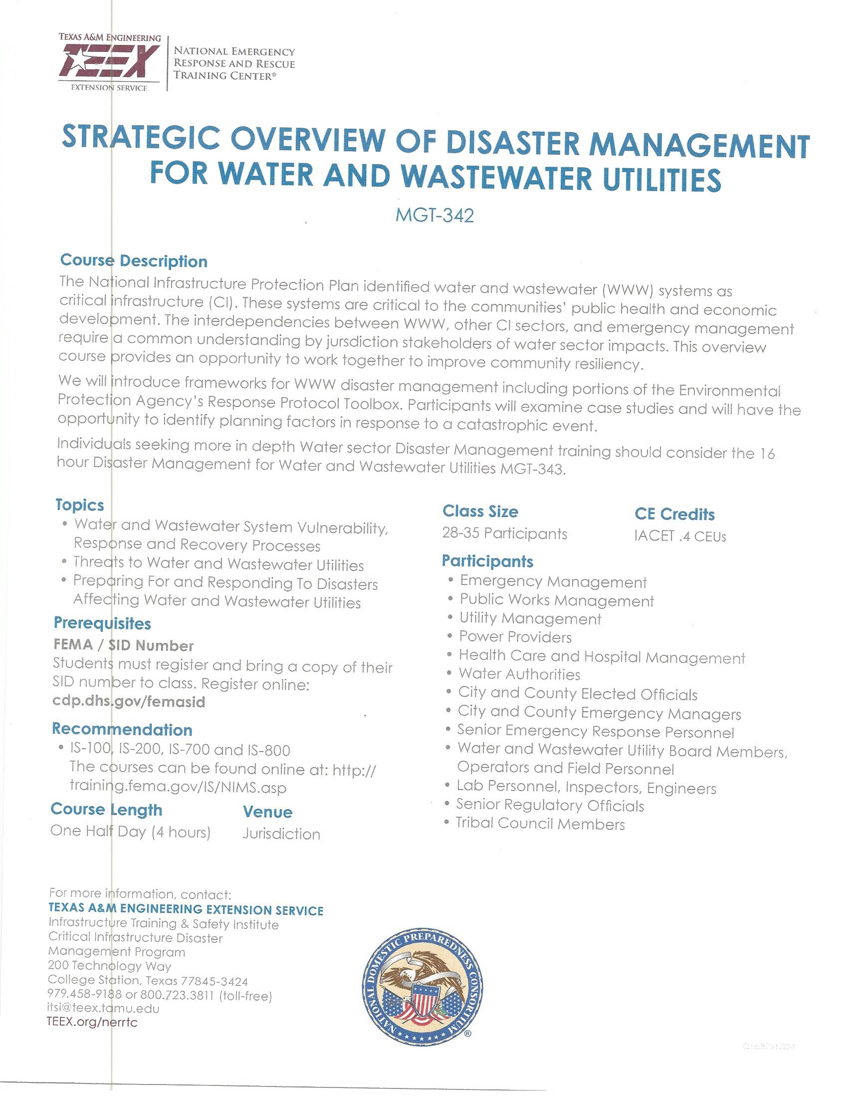 TEEX & Reg X Present FEMA "Overview Of Strategic Disaster Mgt. For ...