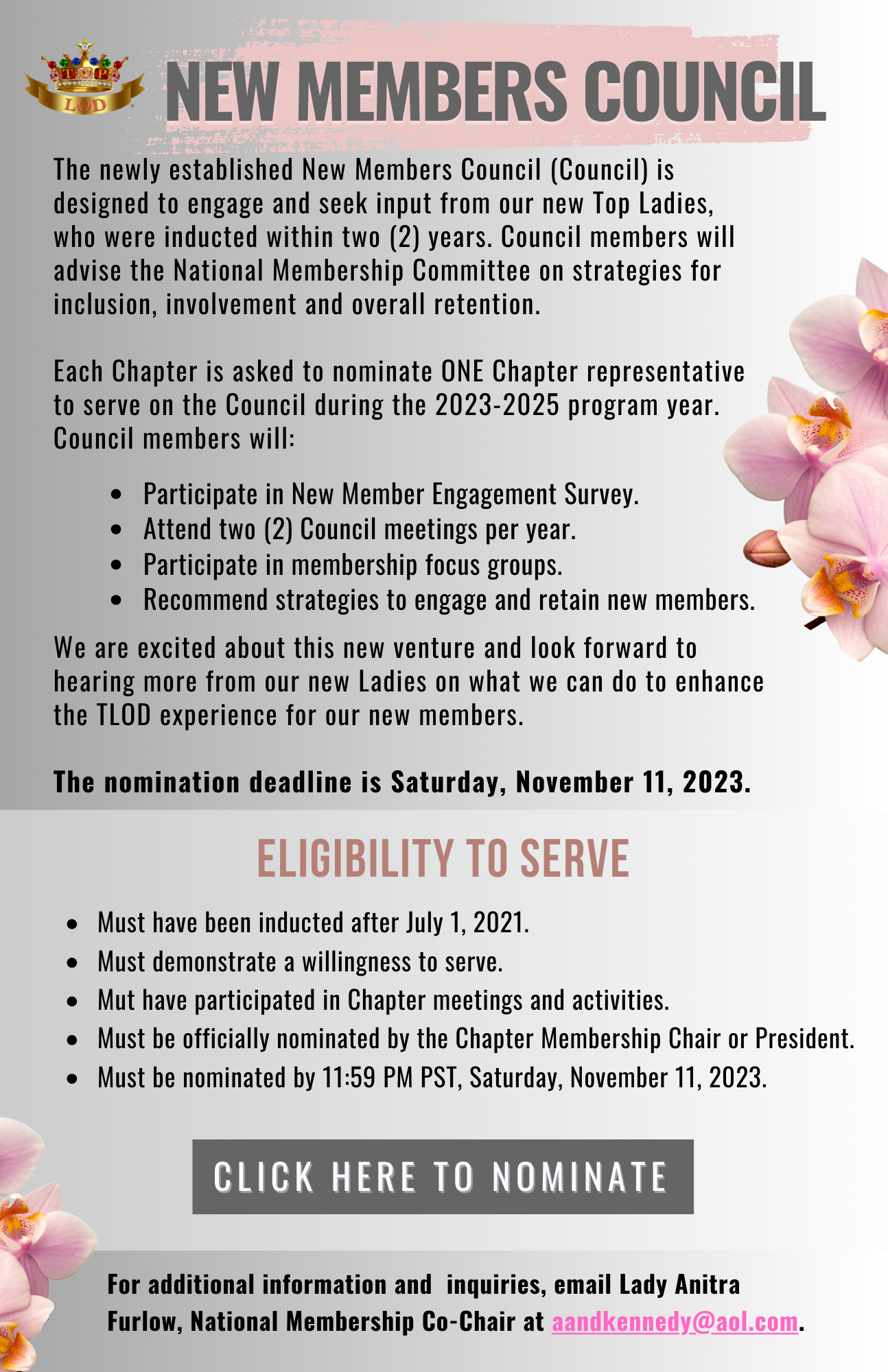 TLOD New Members Council Kickoff Meeting - Events - Top Ladies of ...