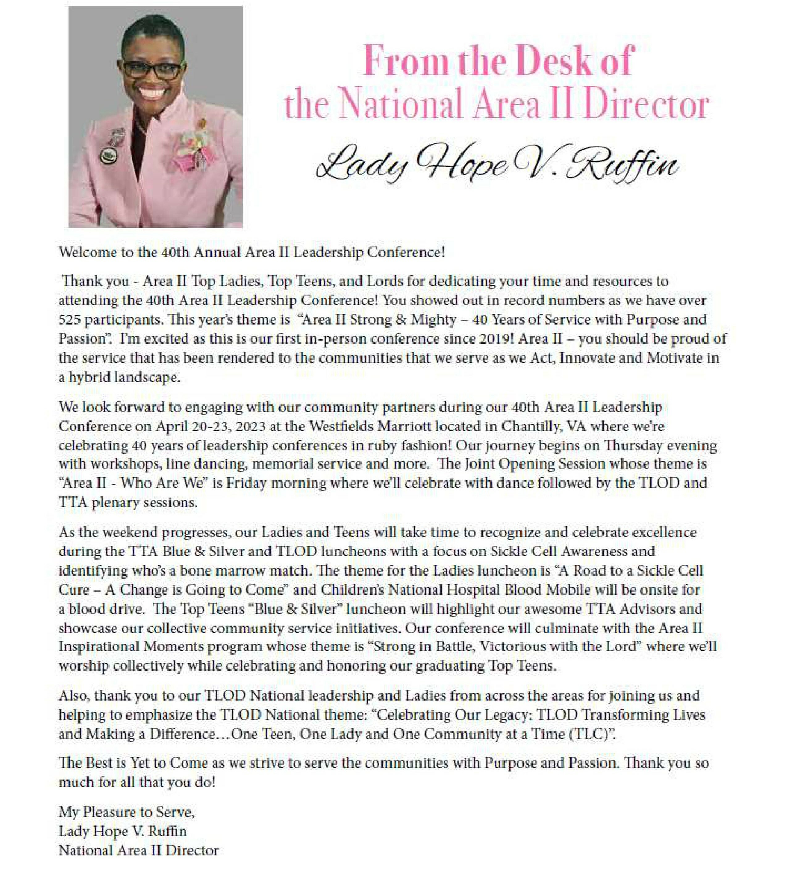 Area II TTA President Alexandra Phair