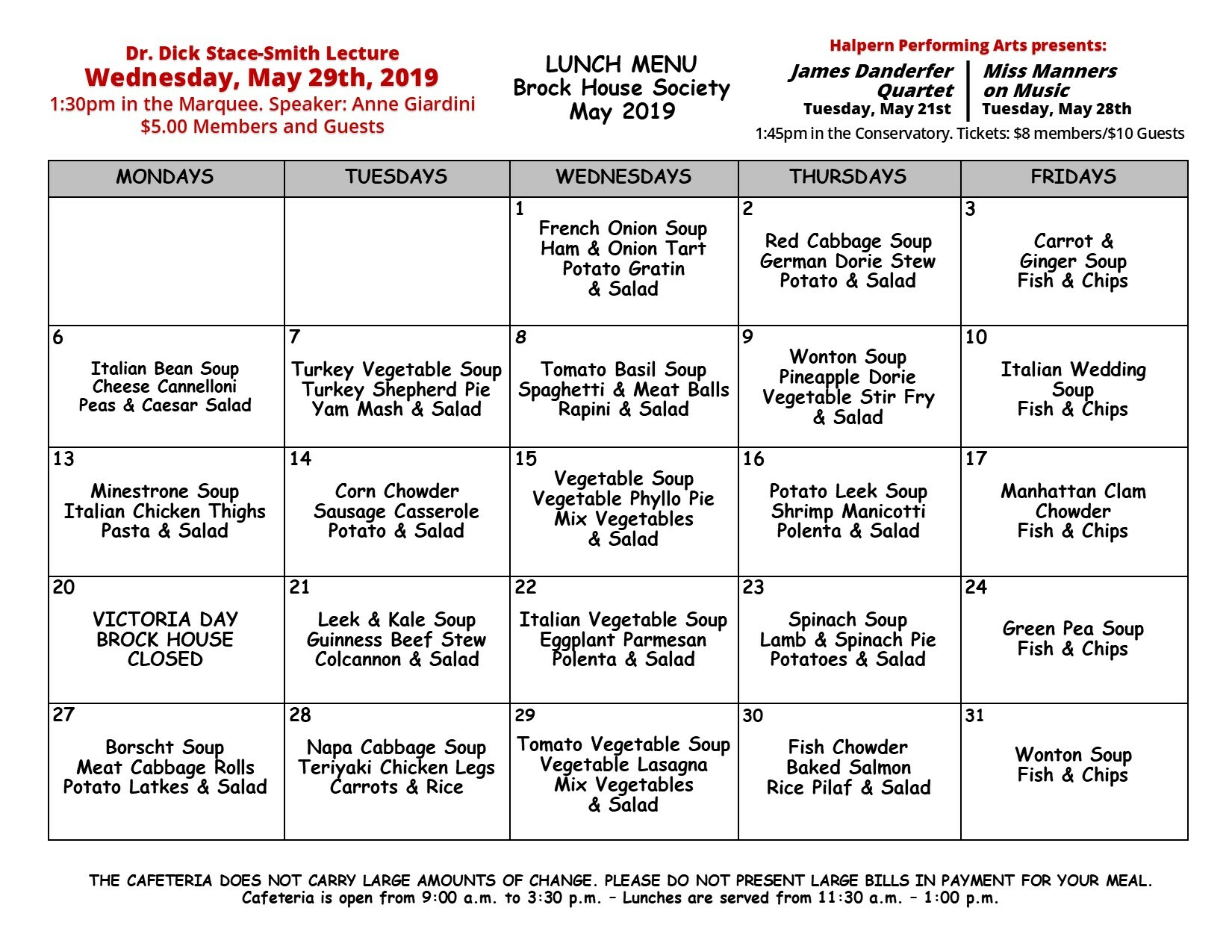 Lunch Menu Cafeteria - Brock House Society