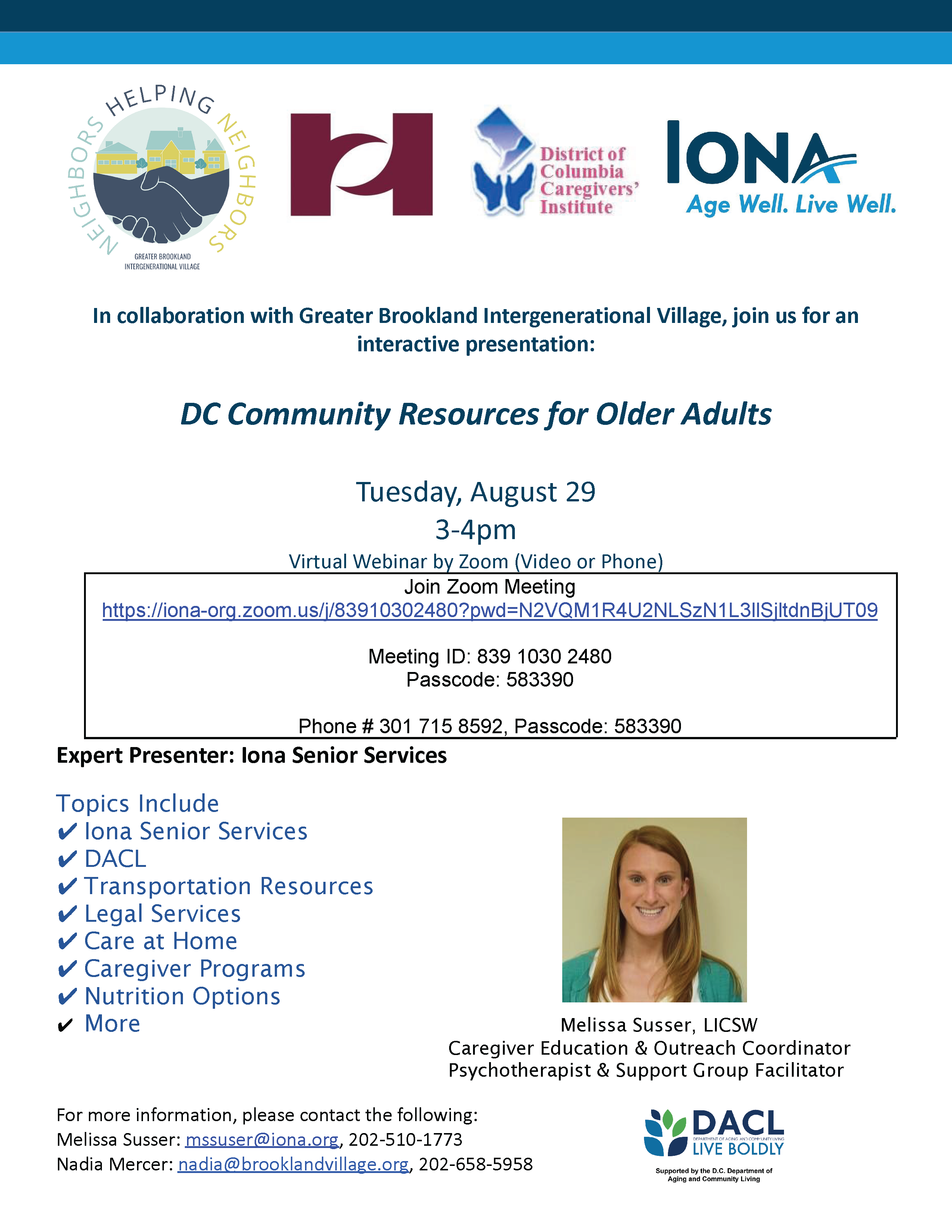 DC Community Resources for Older Adults - Events - Greater Brookland ...