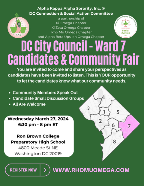 Ward 7 Community Candidate Forum and Fair - Events - Rho Mu Omega ...