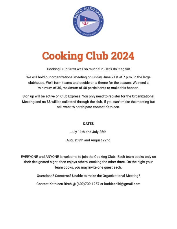 Organizational Meeting of SBYC Members only Cooking Club - Events ...