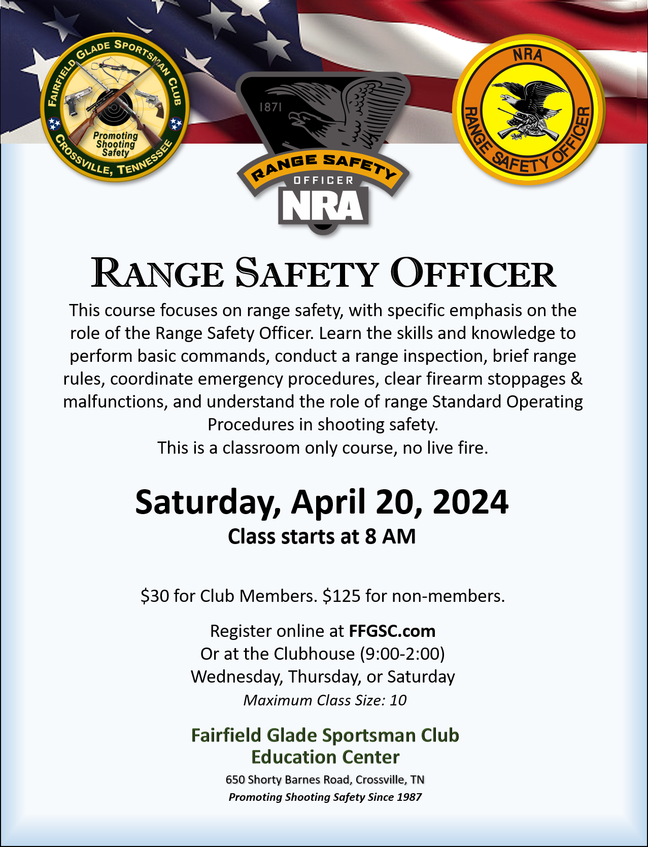 NRA Range Safety Officer Class - Events - Fairfield Glade Sportsman Club