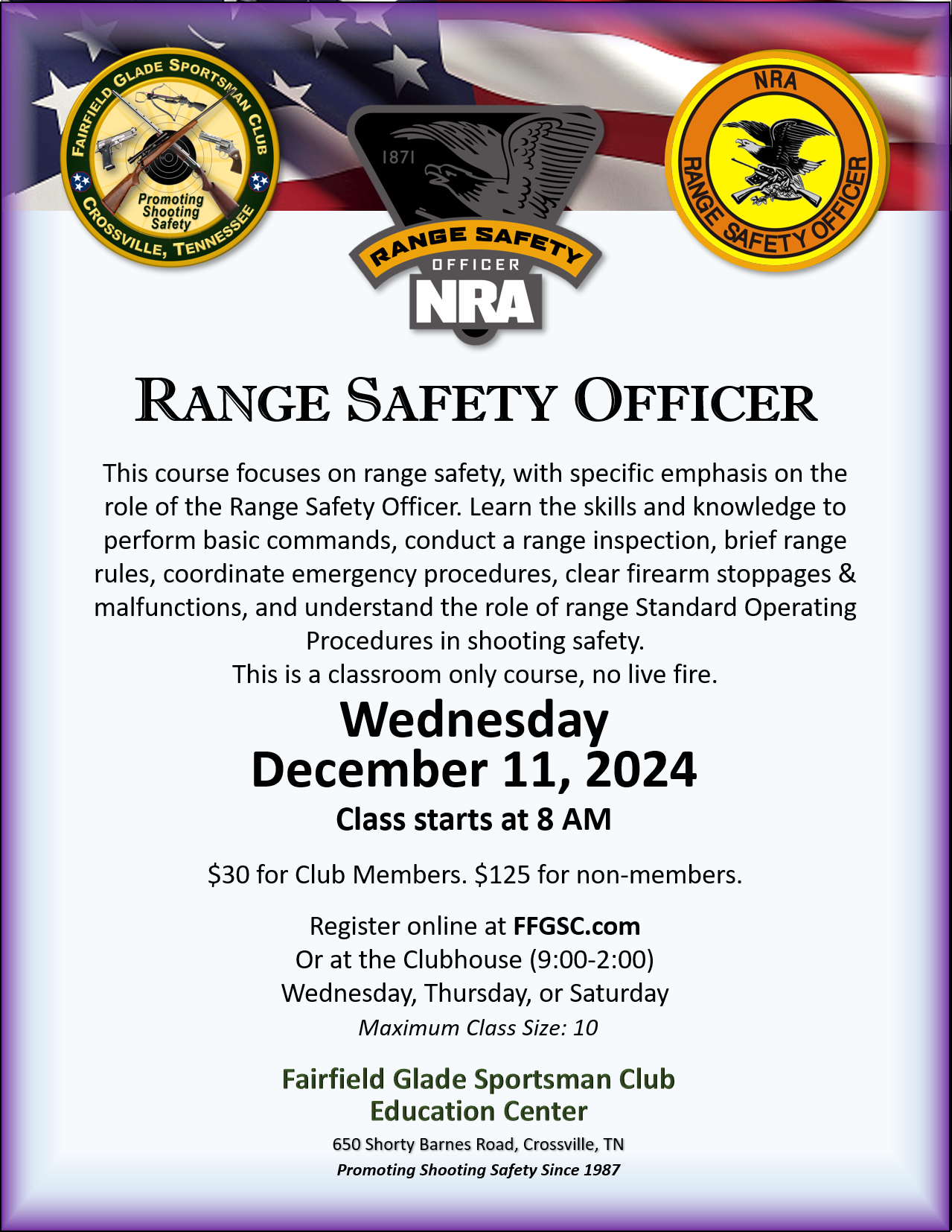 RANGE SAFETY OFFICER CLASS 8AM TO 4PM - Events - Fairfield Glade ...