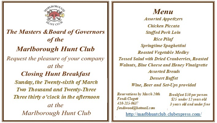 Closing Hunt Breakfast - Events - Marlborough Hunt Club, Inc.