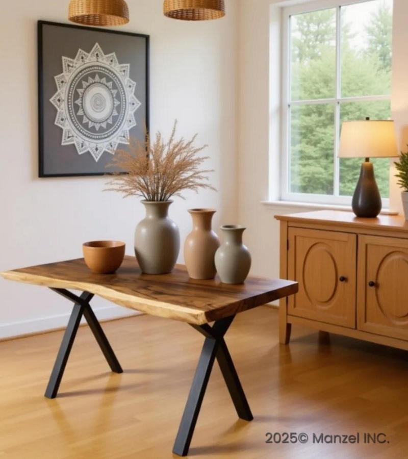 Manzel Furniture & Rugs - LIVE EDGE SOLID SUAR WOOD TABLE W/ METAL BASE ...