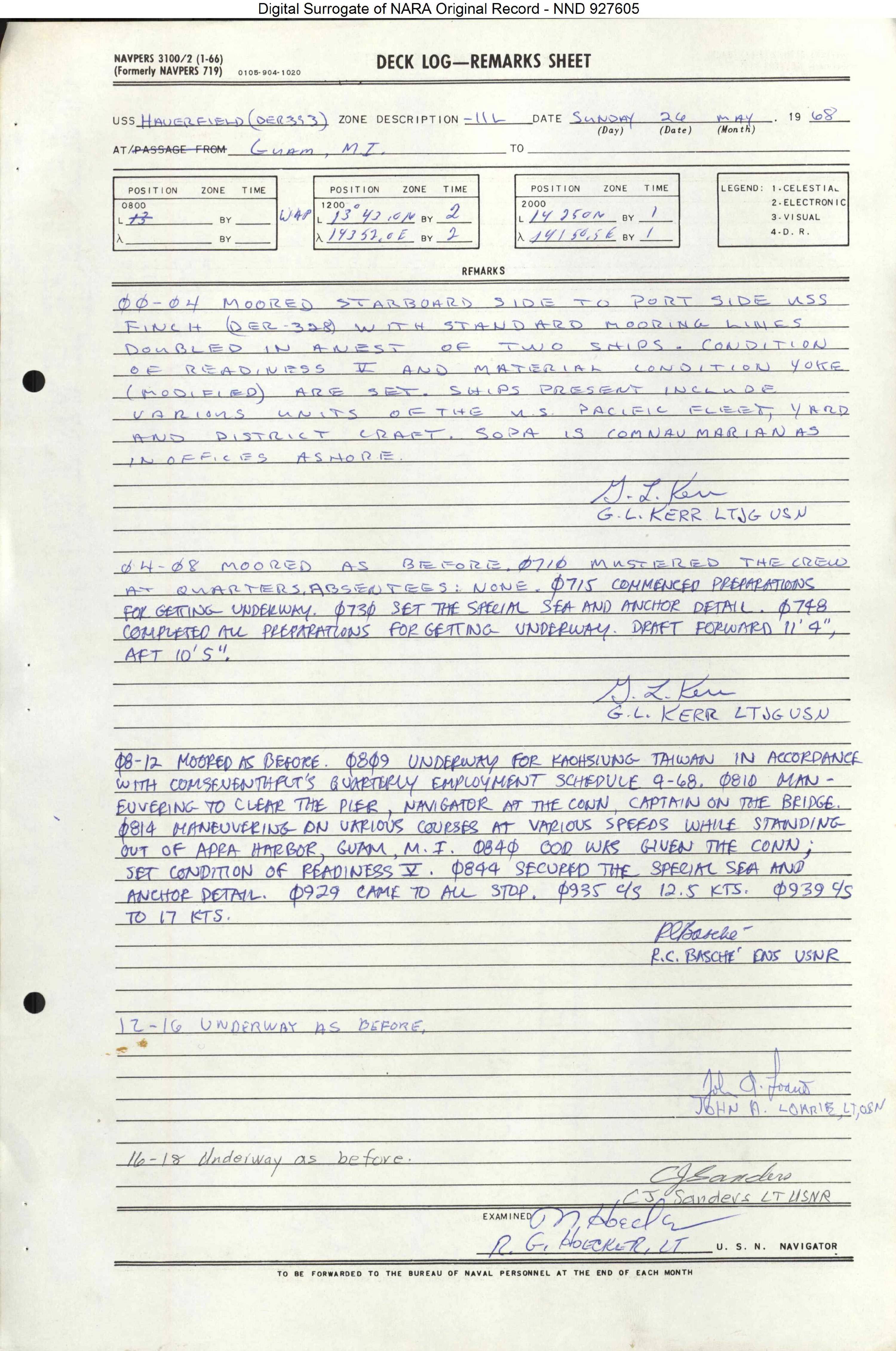 Deck logs USS Haverfield DER 393 - Navy, Marine Corps, and Coast Guard ...