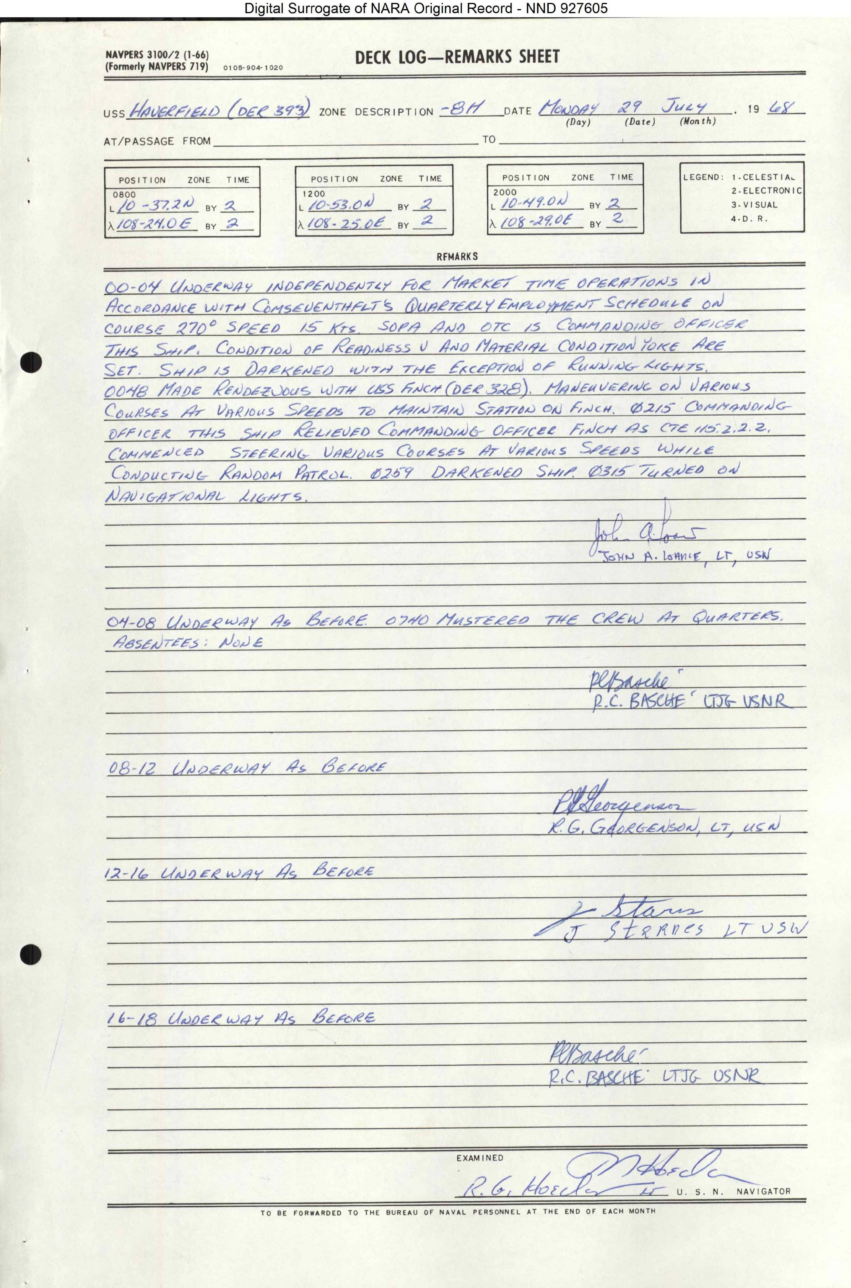 Deck logs USS Haverfield DER 393 - Navy, Marine Corps, and Coast Guard ...