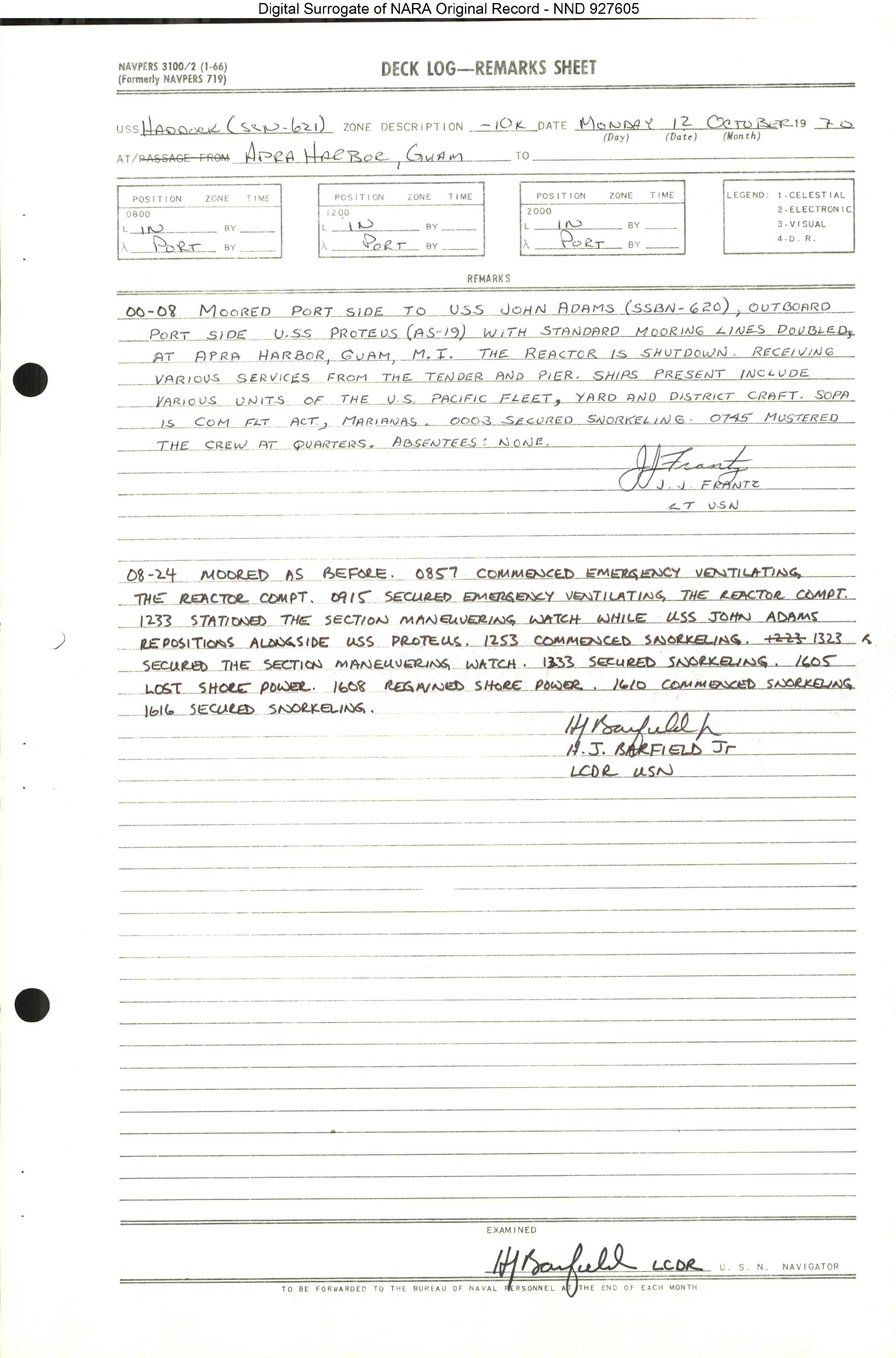 Seeking 1970 deck logs of USS Haddock (SSN-621) - Navy, Marine Corps ...