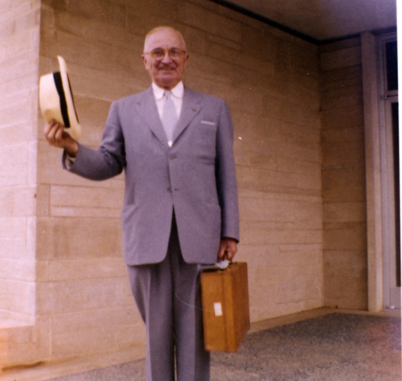 President Harry S. Truman standing outside the north entrance to the ...