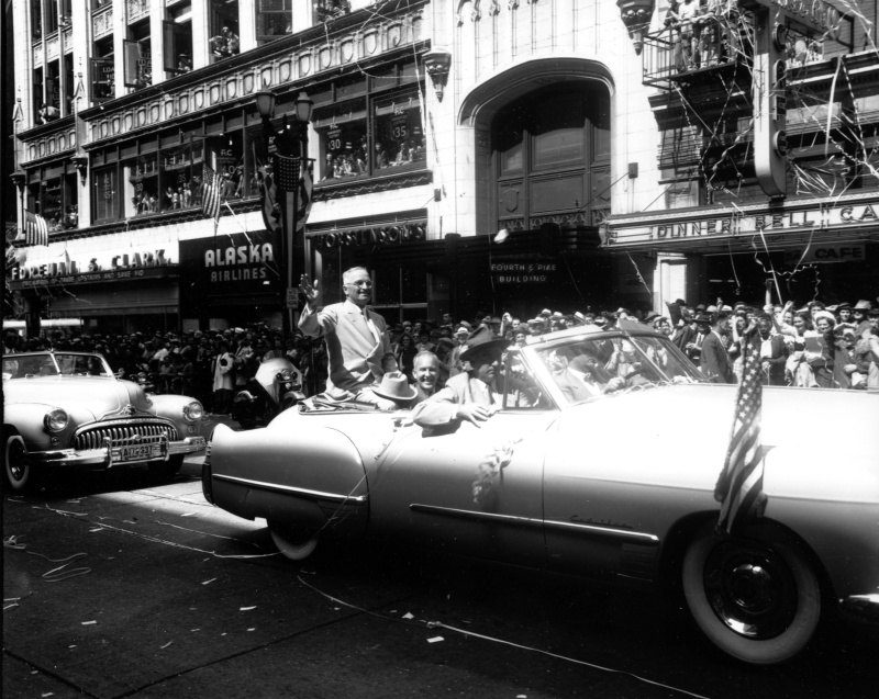 President Harry S. Truman in a parade during Flag Day ceremonies in San ...