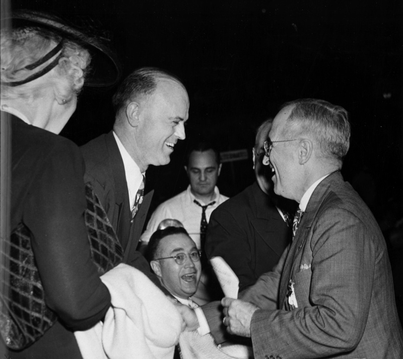 Senator Truman receiving congratulations during Chicago National ...