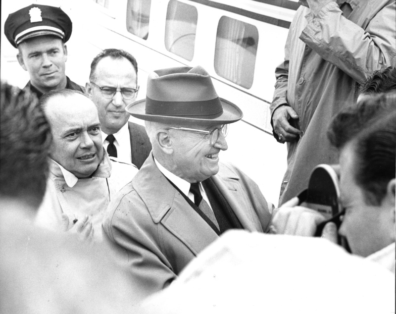 Photo of former President Truman arriving in Evansville, Indiana ...