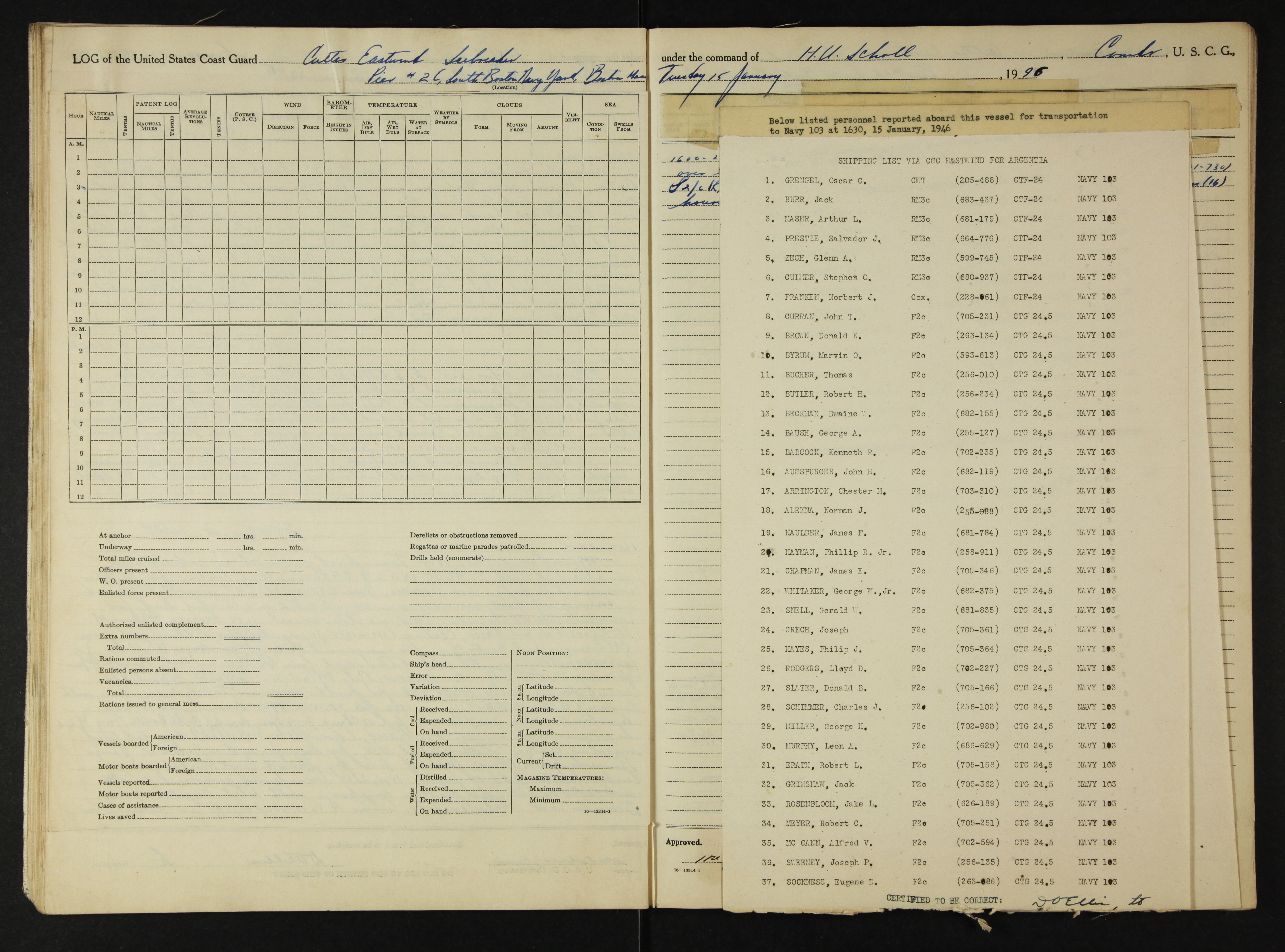 USCGC Eastwind 1946-1947 Log Books