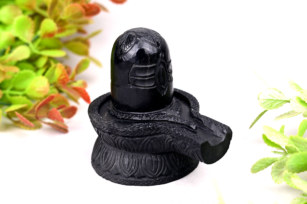 Shivaling Shaligram With Tripund, Snake & Bel Patra Engraving - 448 gms ...