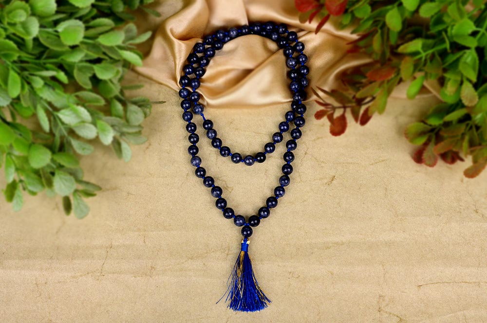 Blue Sapphire Round Beads Mala (8 mm) - Rudra Centre
