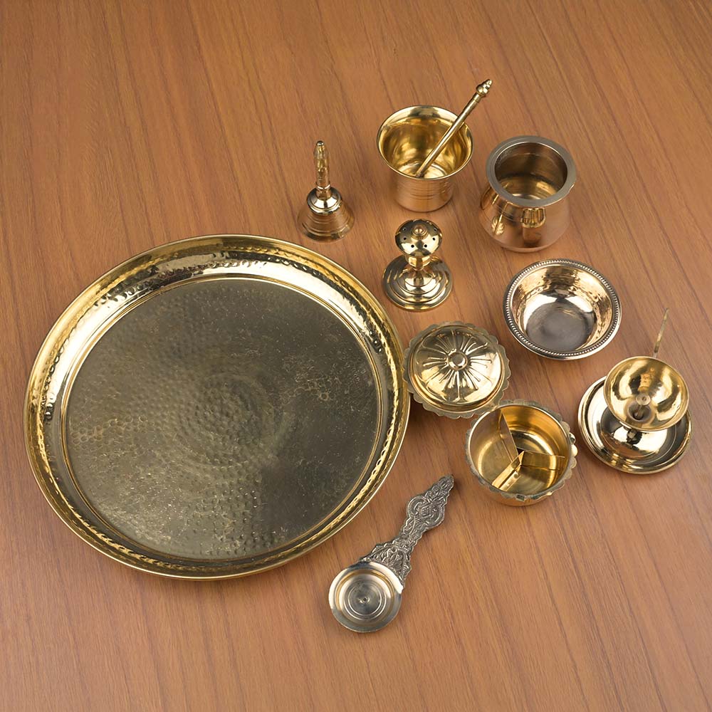 Maharaja Puja Thali with Ghanti Batti & Kapoor Aarti Diya Haldi KumKum ...