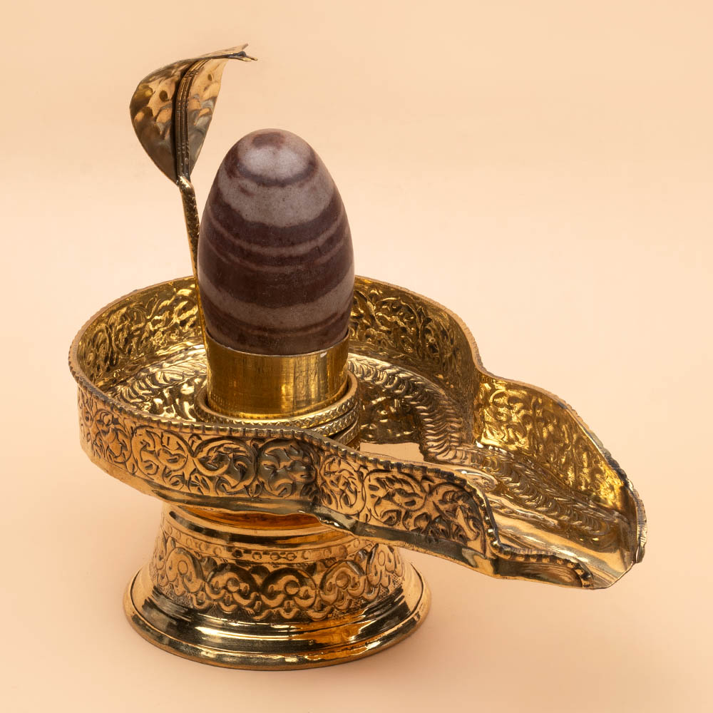Narmada Lingam in Brass Yoni Base Jaldhari - LXXVI