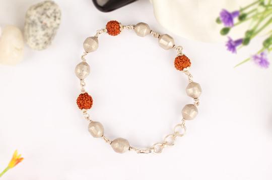 Rudraksha and Parad Bracelet in silver knot - 10 to 13mm - Rudra Centre