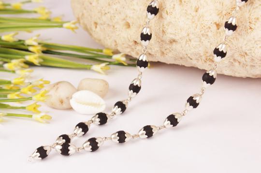Black Tulsi Mala in silver flower caps - Rudra Centre
