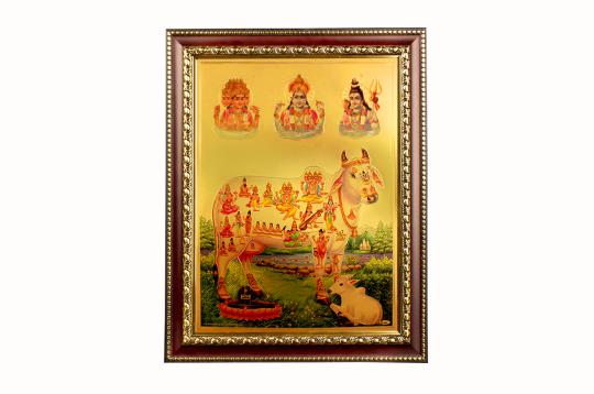 Trimurti with Gomatha Photo in Golden Sheet (Large) - Rudra Centre