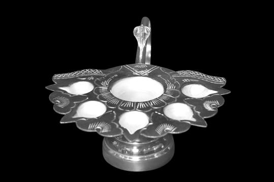 Panch Aarti Oil Lamp in 925 Sterling Silver - Rudra Centre