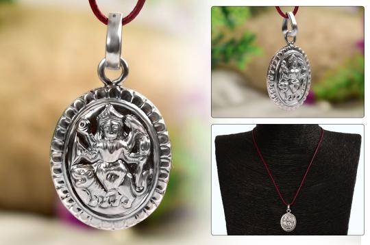 Maa Durga Locket - in Pure Silver - Design II - Rudra Centre