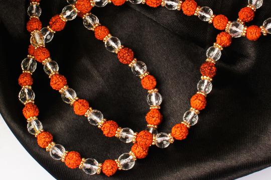 Sphatik diamond cut and Rudraksha mala in thread with gold polished ...