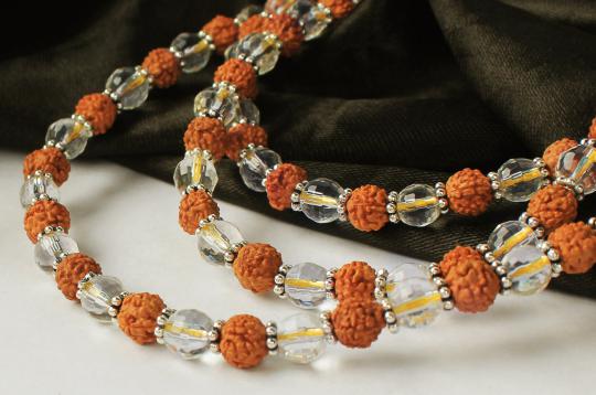 Sphatik diamond cut and Rudraksha mala in thread with silver flowers ...