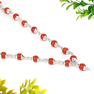 Red Coral 925 Silver Flower Caps Mala