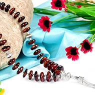 Red Tiger Eye (Button Shape) Silver Mala