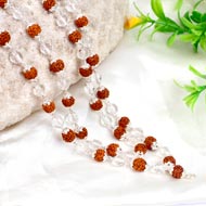 Rudraksha And Sphatik Mala In Silver Flower Caps
