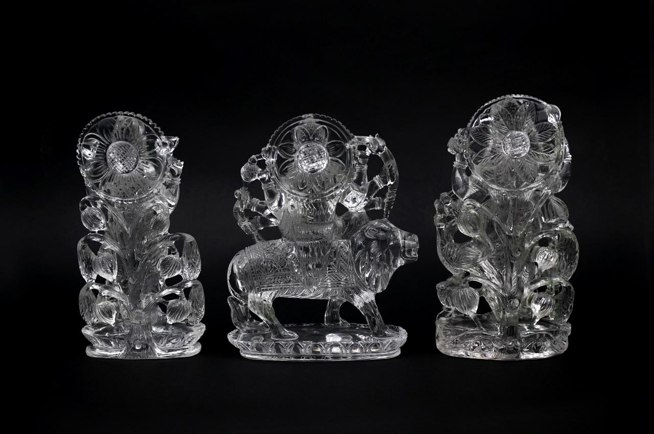 Tridevi Idols in Sphatik - Saraswati, Laxmi, Durga - Rudra Centre