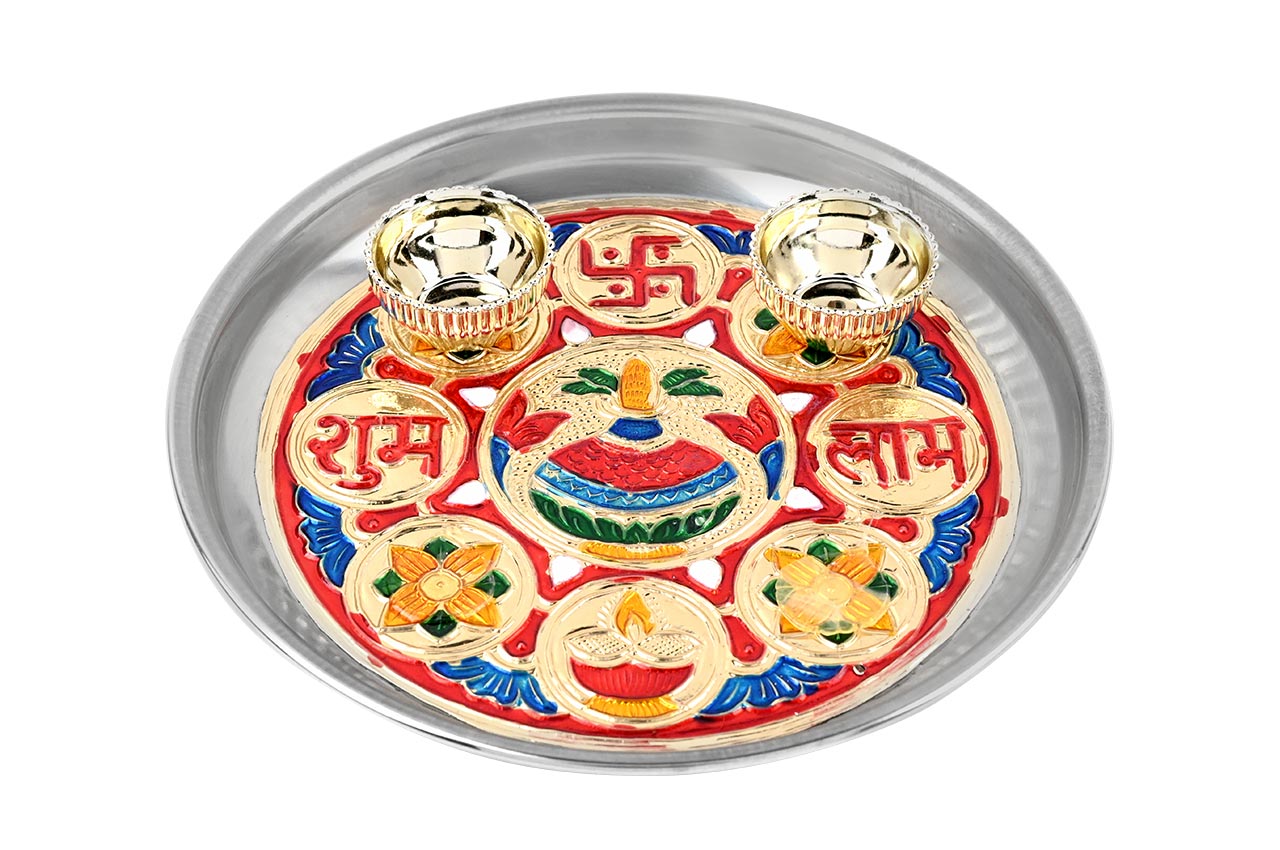 Buy Puja Thali with Haldi Kumkum Containers in Steel @ Best cost ...