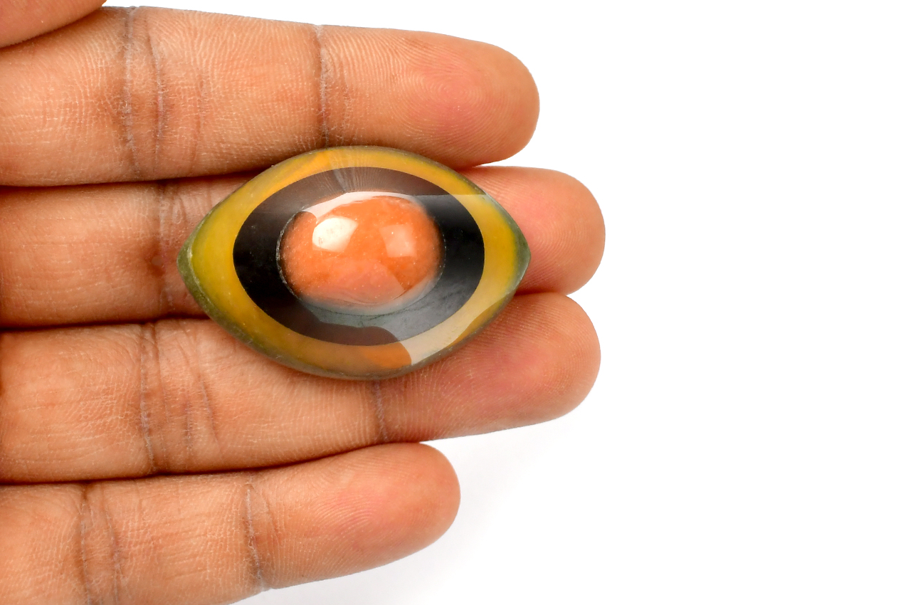 Orange Black & Yellow Agate Green Aventurine Bonded Eye - Rudra Centre