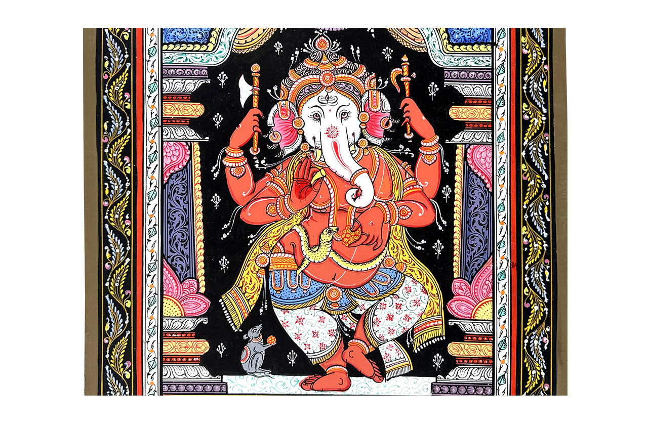 Chaturbhuj Ganesh Dancing Pattachitra Painting - Rudra Centre