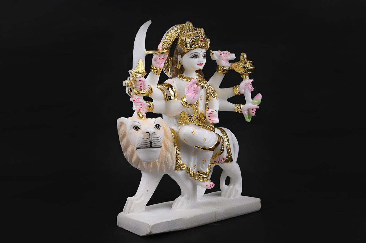 Maa Durga on Lion Idol in Marble - Rudra Centre