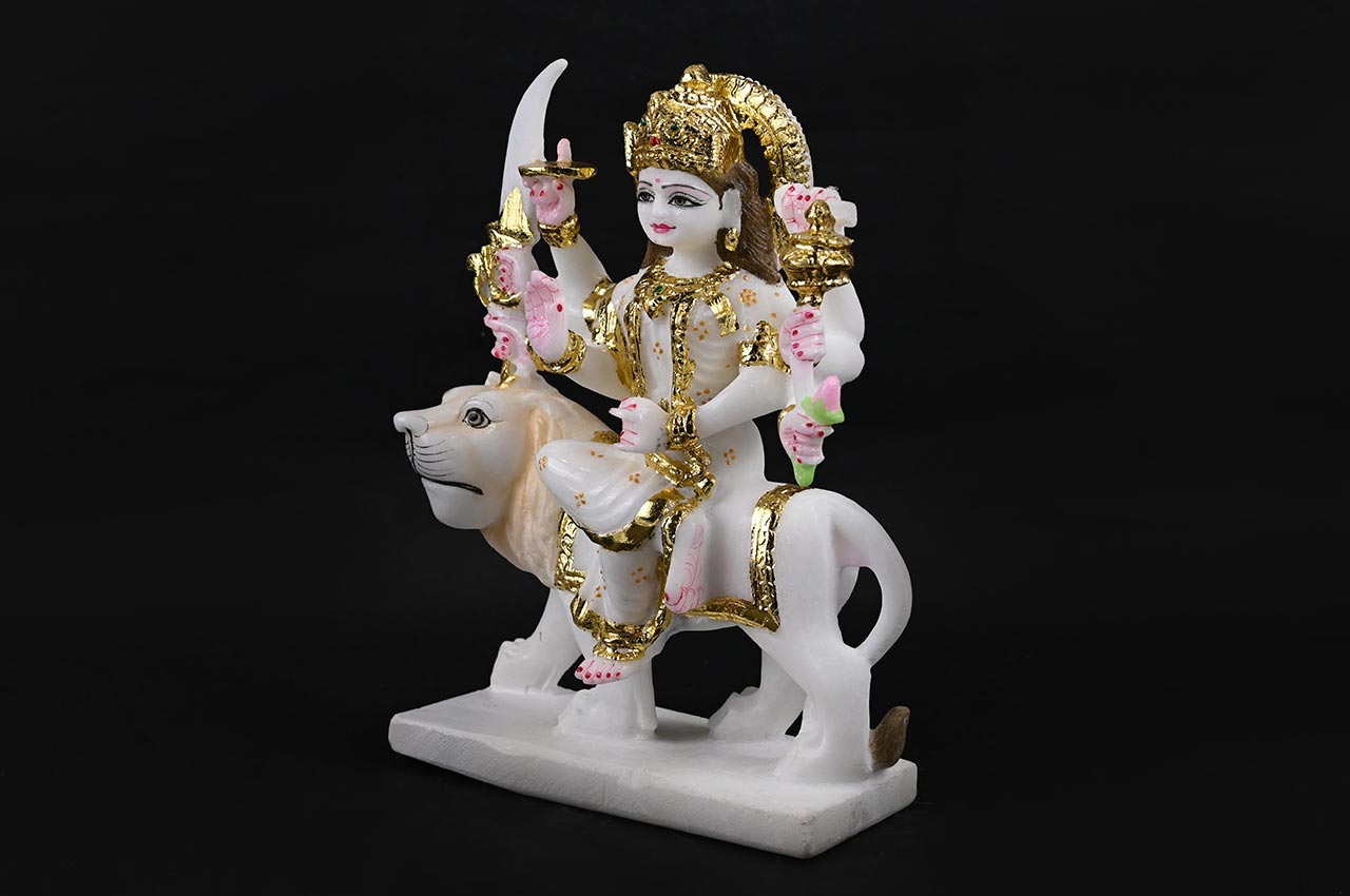 Maa Durga on Lion Idol in Marble - Rudra Centre