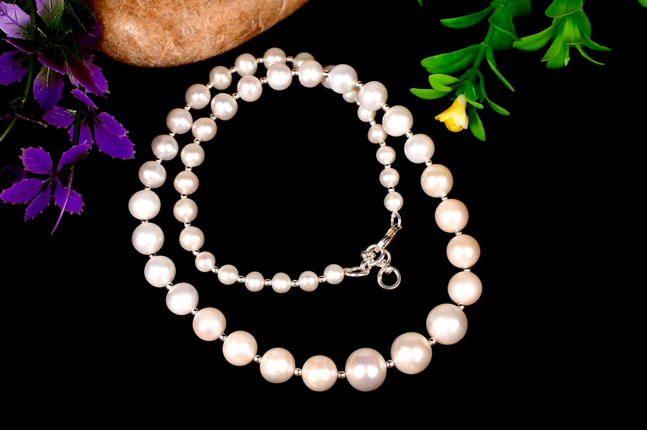 Pearl Mala with Silver Balls - Rudra Centre