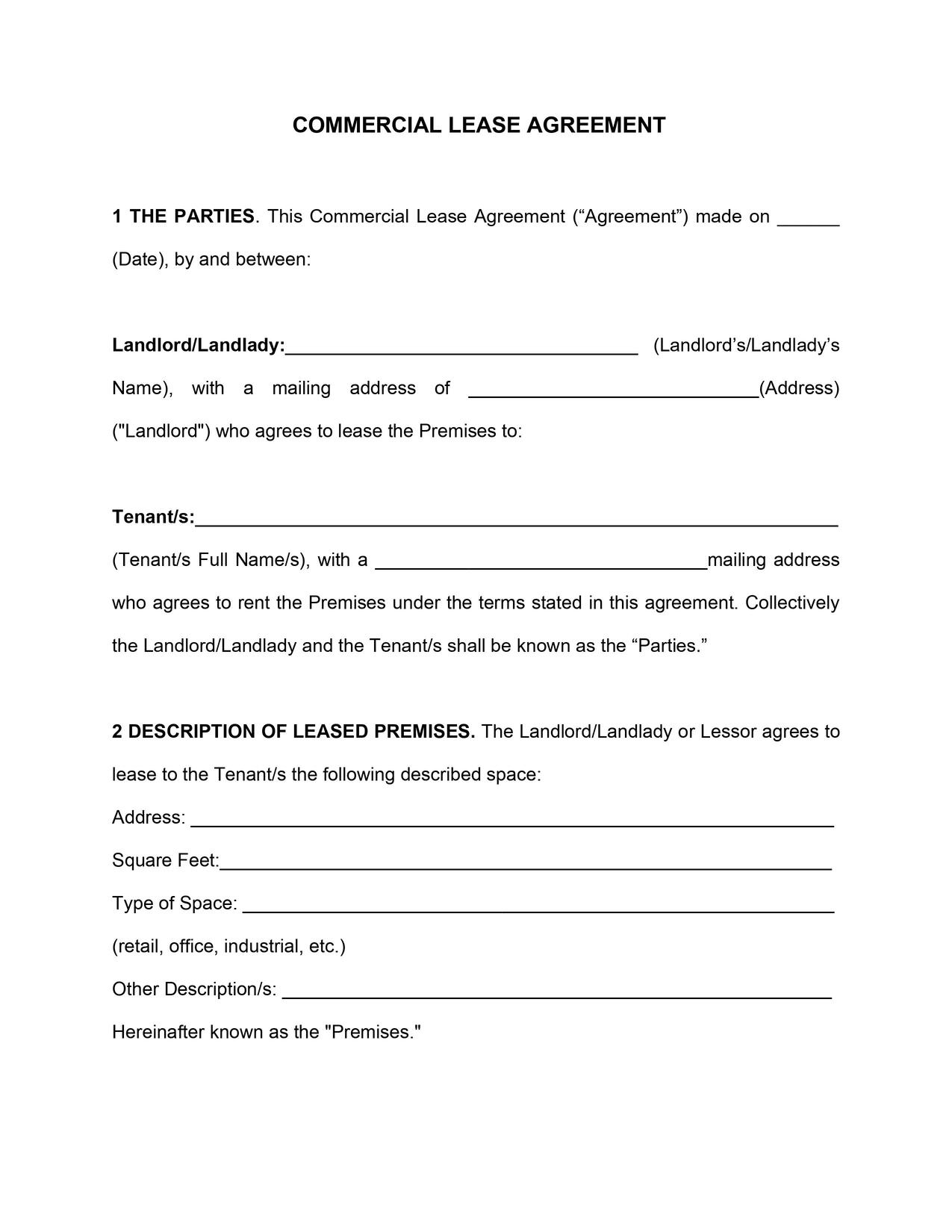 Illinois Commercial Lease Agreement Template