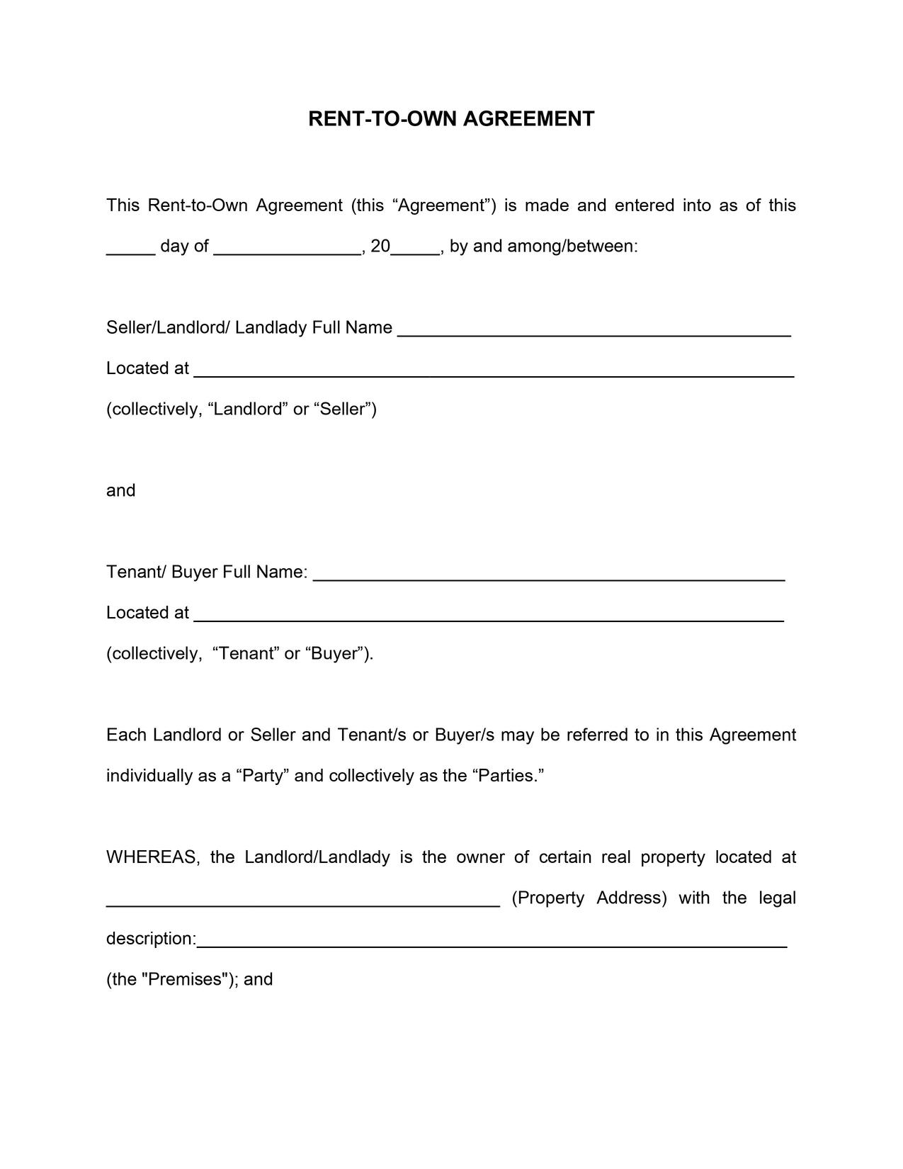 Virginia Rent-to-Own Agreement Template