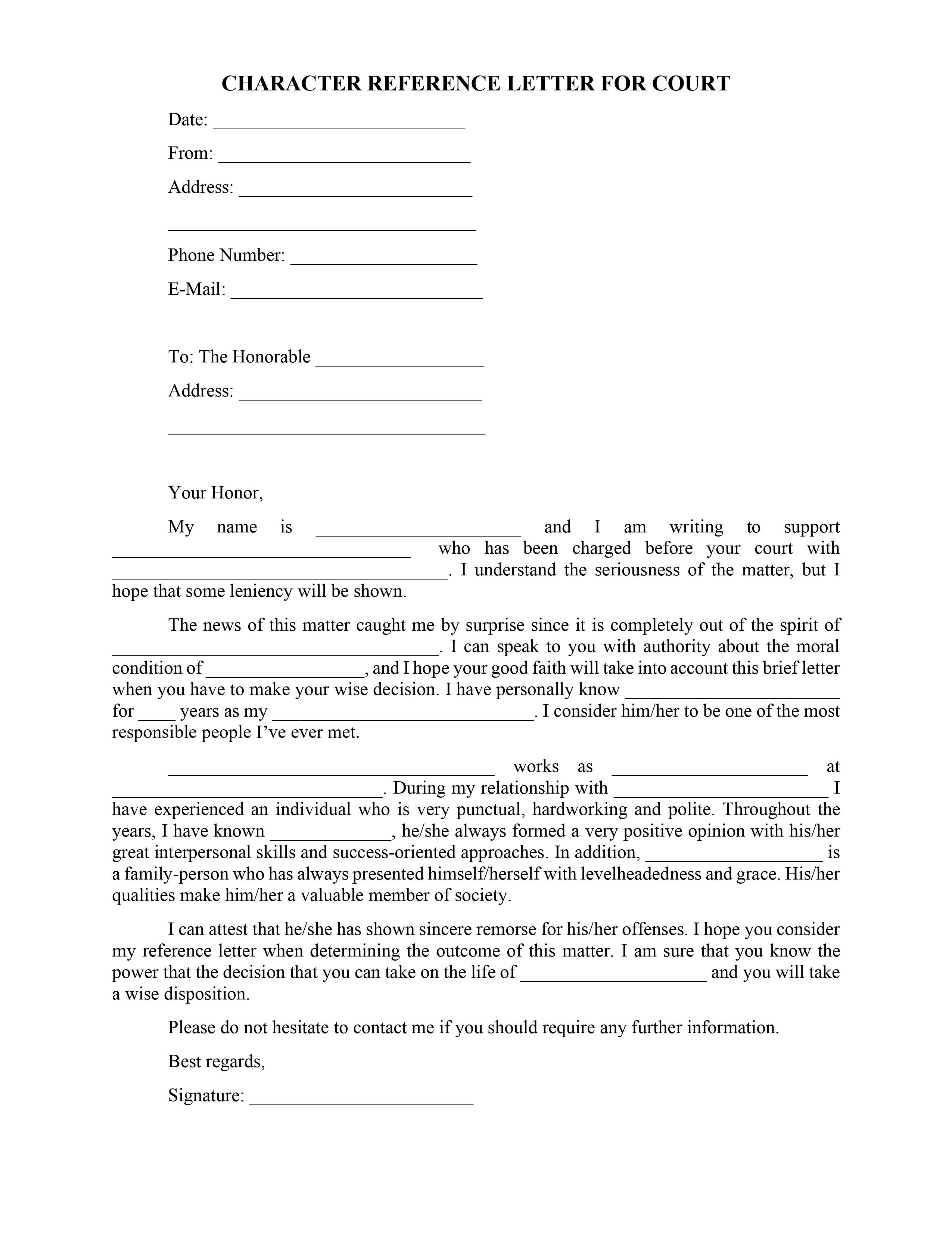 Personal Character Reference Letter Template In PDF Word 