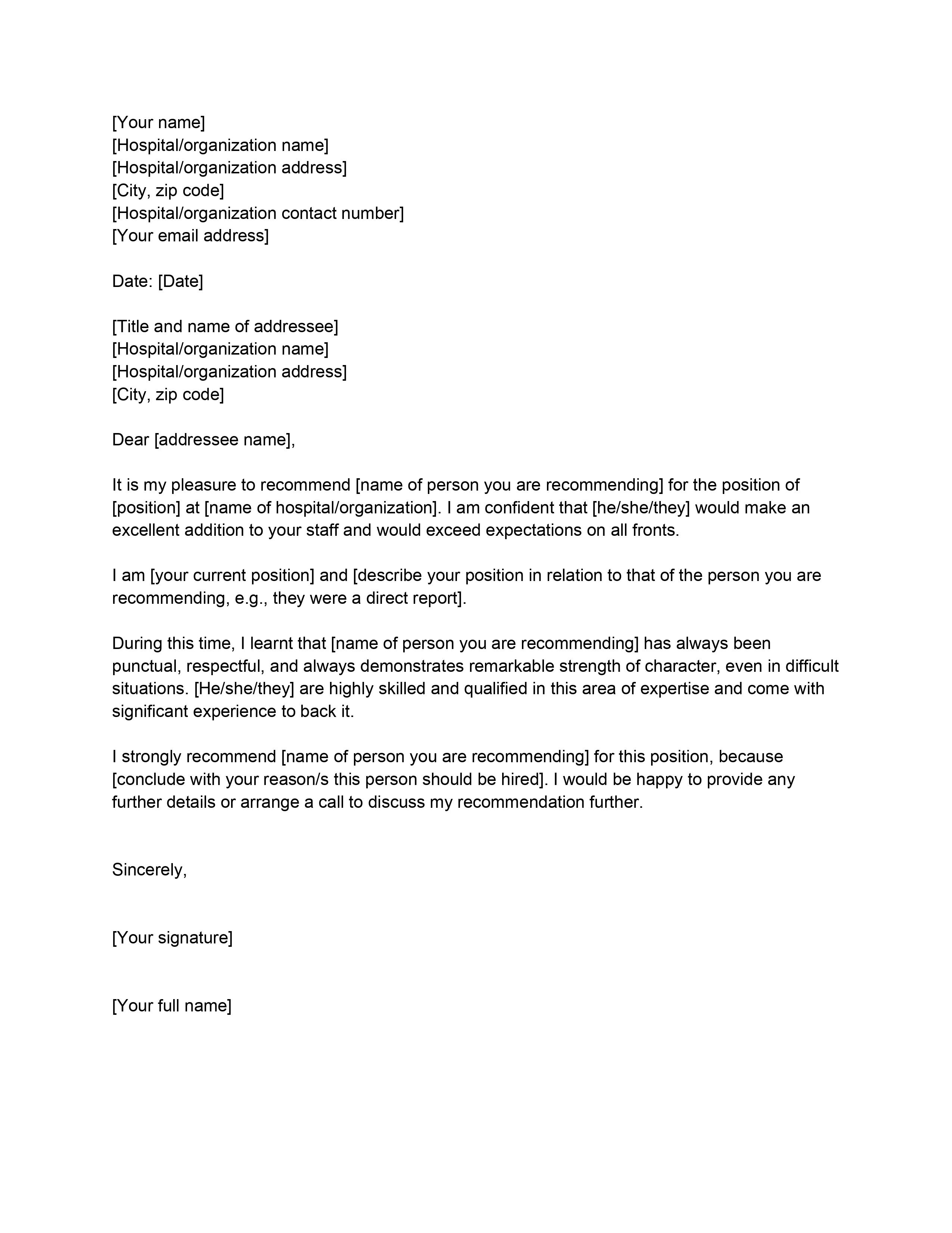 Nursing Reference Letter Template