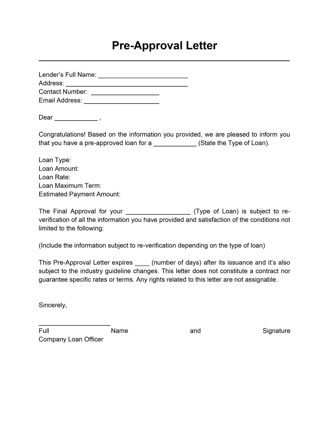 Pre Approval Letter