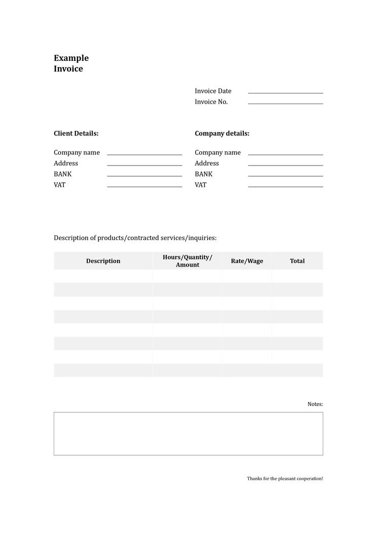 Example Invoice Template | Free to Use