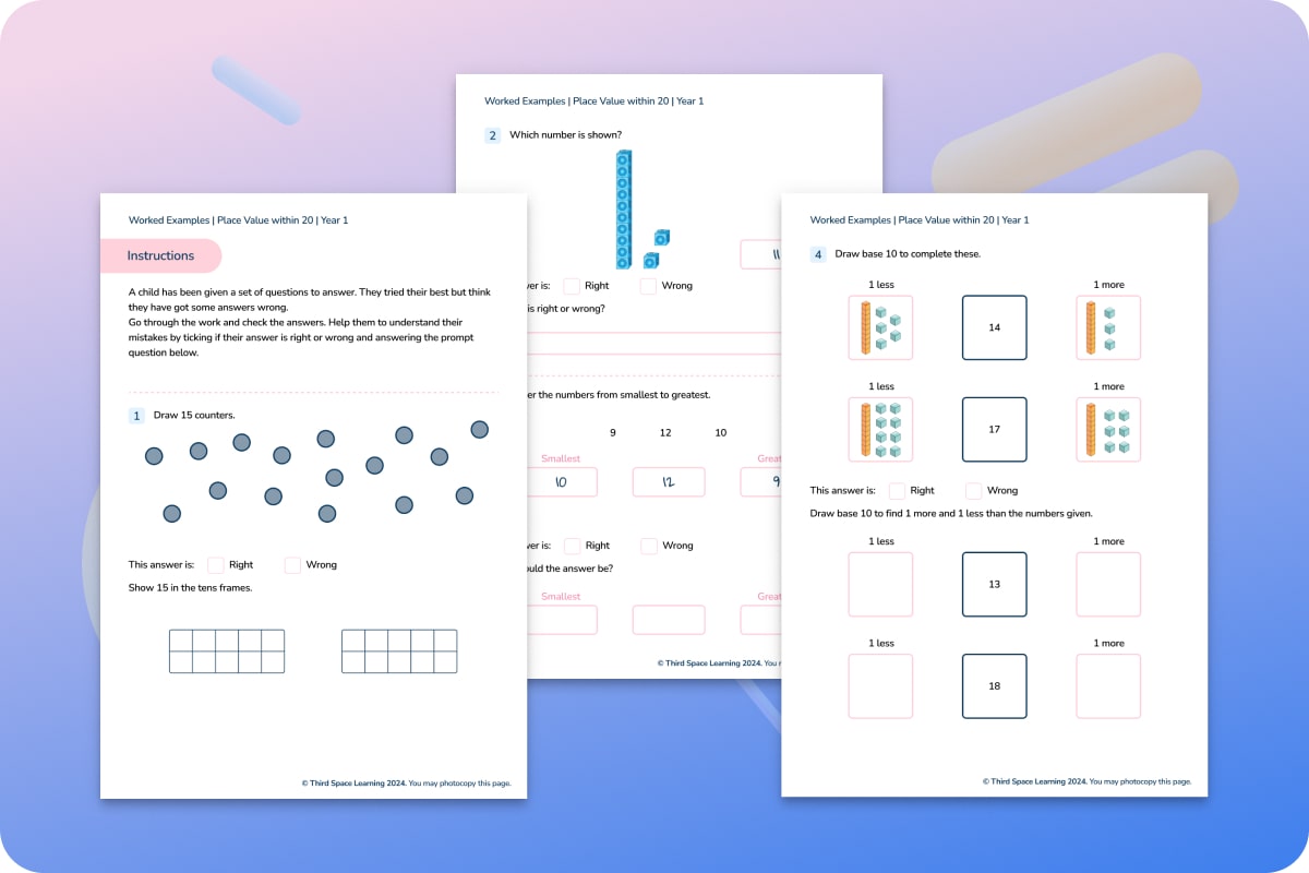 Year 1 Worked Examples Place Value Within 20 | Maths Hub | Third Space ...