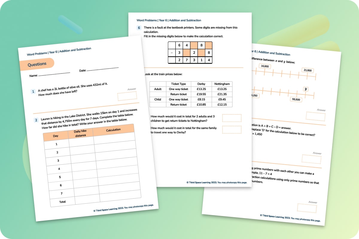 Word Problems Year 6 Addition And Subtraction Maths Hub Third Space