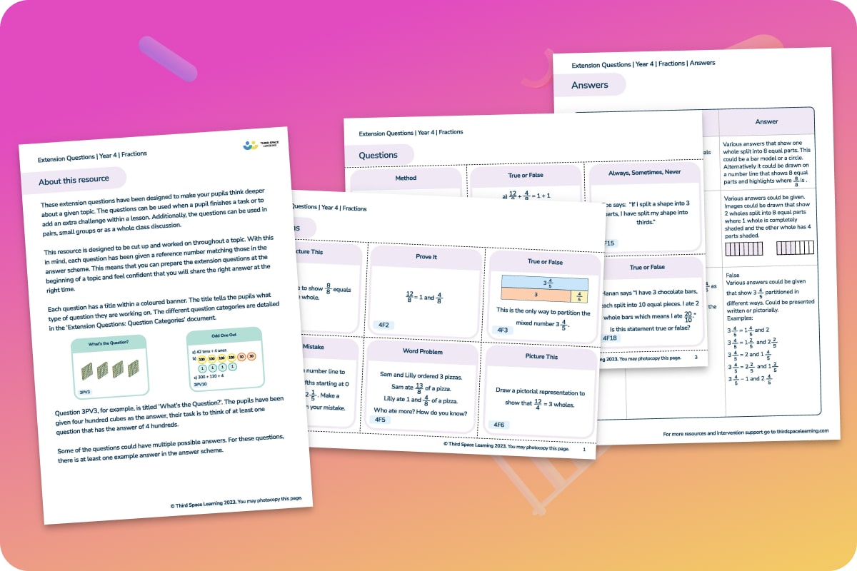 Extension Questions Fractions Year 4 | Maths Hub | Third Space Learning